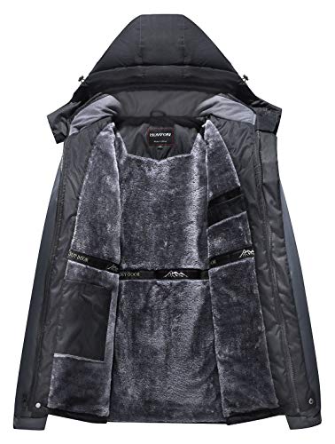 HOW'ON Men's Snow Jacket Windproof Waterproof Ski Jackets Winter Hooded Mountain Fleece Outwear Parka Black L