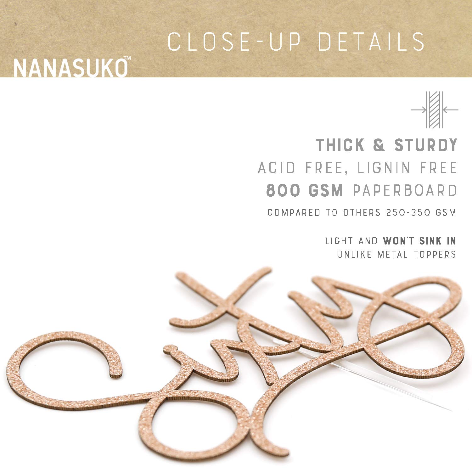 NANASUKO Modern Cursive 60th Birthday Cake Topper - sixty - Double Sided Rose Gold Glitter - Premium Quality Made in USA