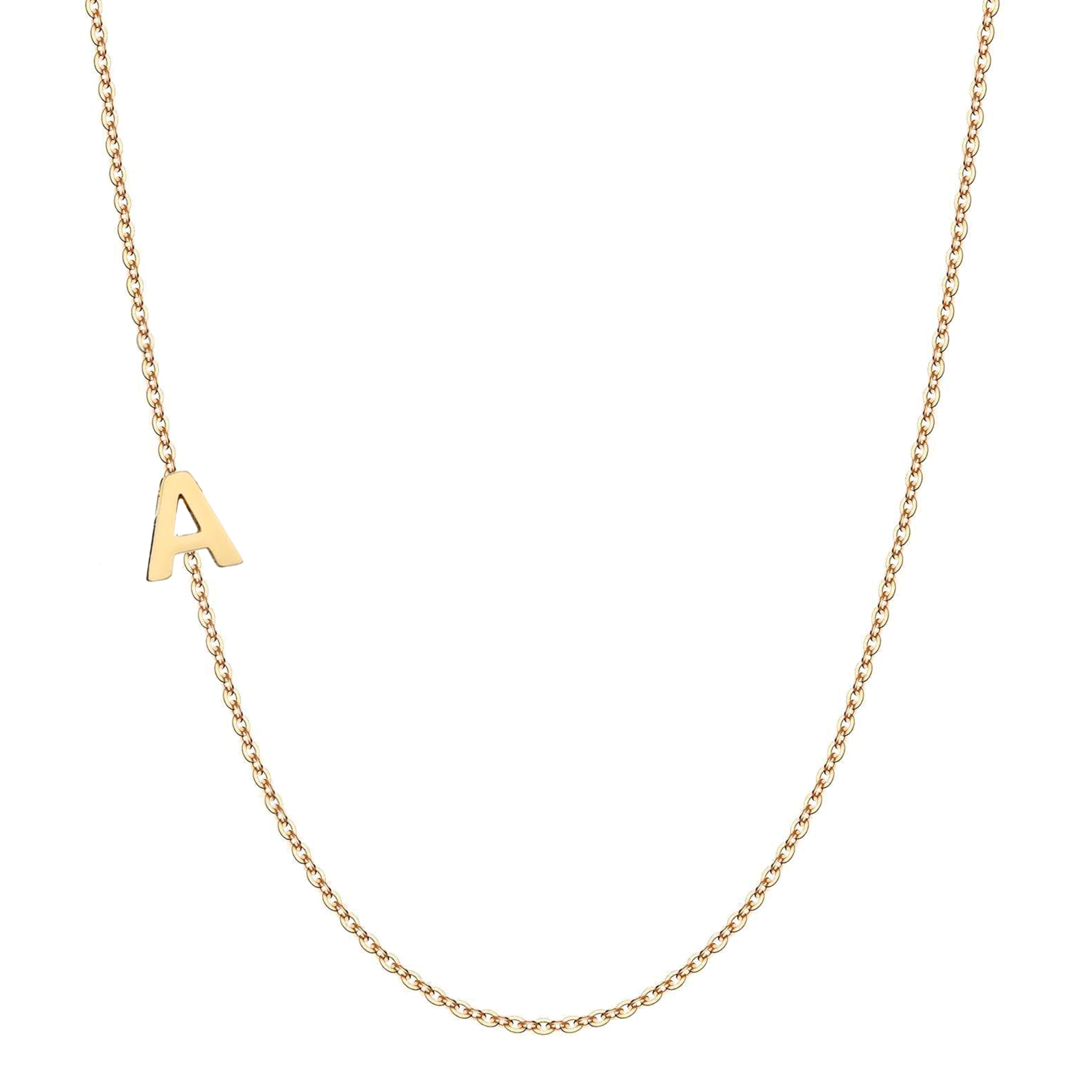 14k Sideways Initial Gold Necklace w Solitaire Diamond, Custom Multiple Letter Necklace, Personalized Solid Gold Initial Diamond Letter Necklace, Personalize Birthstone Bridesmaid Gift.