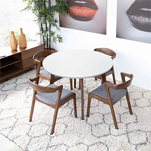 ASHCROFT Mid Century Roxy PU Black Leather Wood Dining Chair, Modern Upholstered Leather Chairs for Kitchen Dining Room (Set of 2)