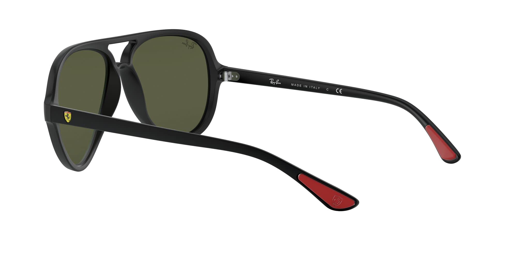 Ray-Ban RB4125M Scuderia Ferrari Collection Aviator Sunglasses, Matte Black/Light Green Mirrored Silver, 57 mm