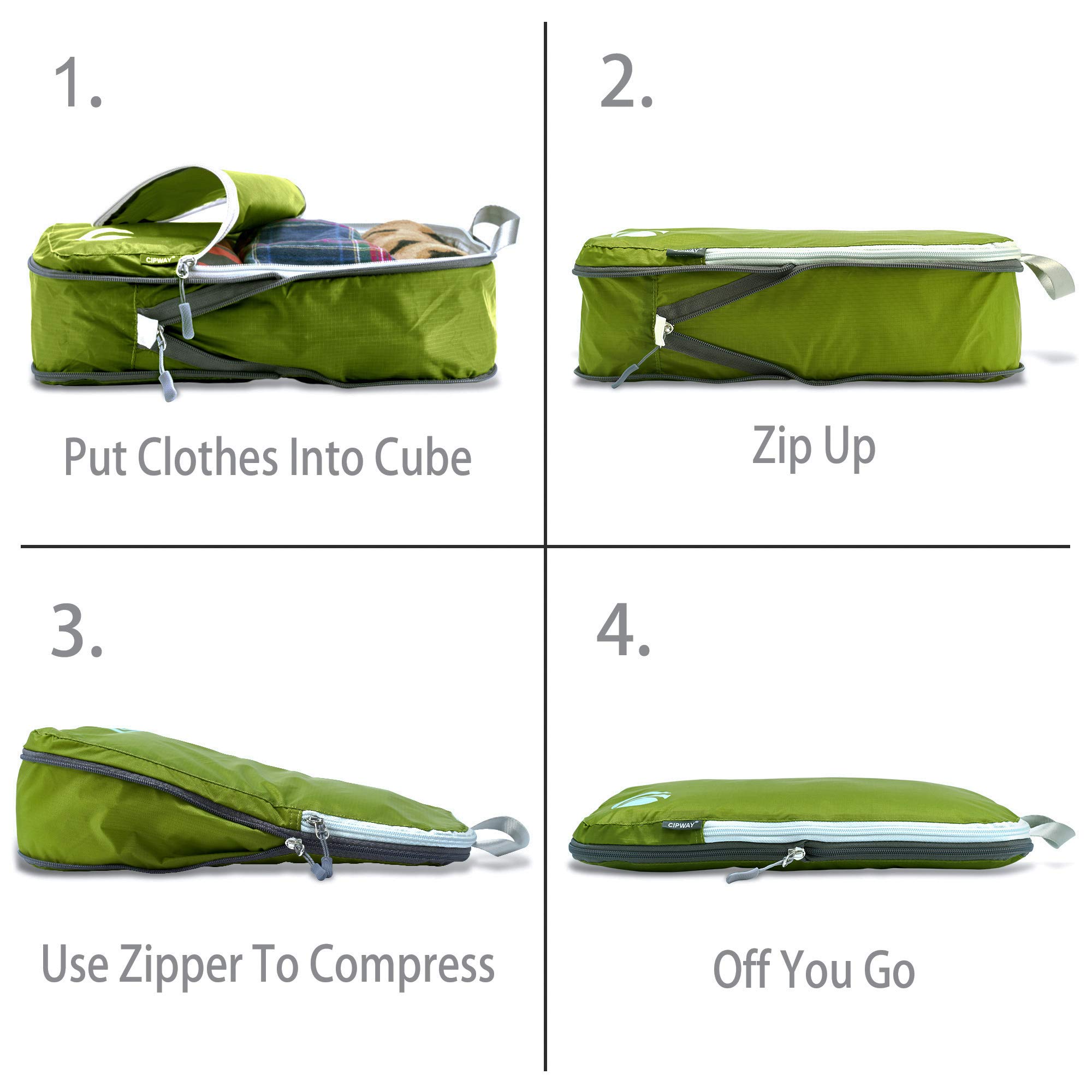 Cipway - 5 Set Compression Packing Cubes for Travel, Ultralight Packing Organizers for Luggage Suitcase & Backpack (Green), L