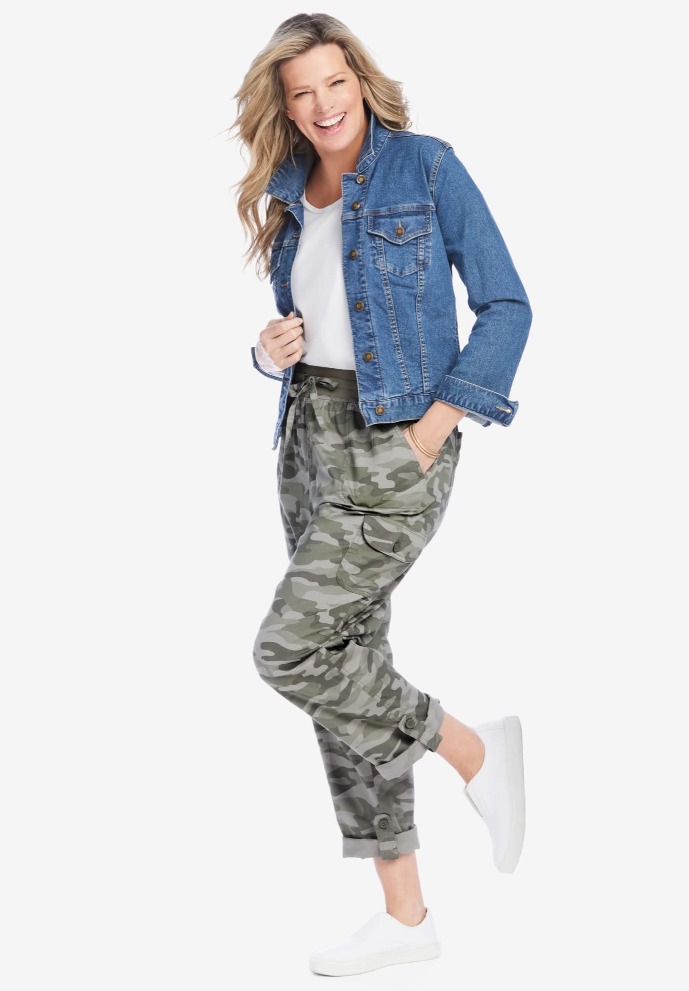 Woman Within Plus Size Convertible 2-in-1 Cargo Pant & Capri Elastic Waist - 18 W, Olive Green