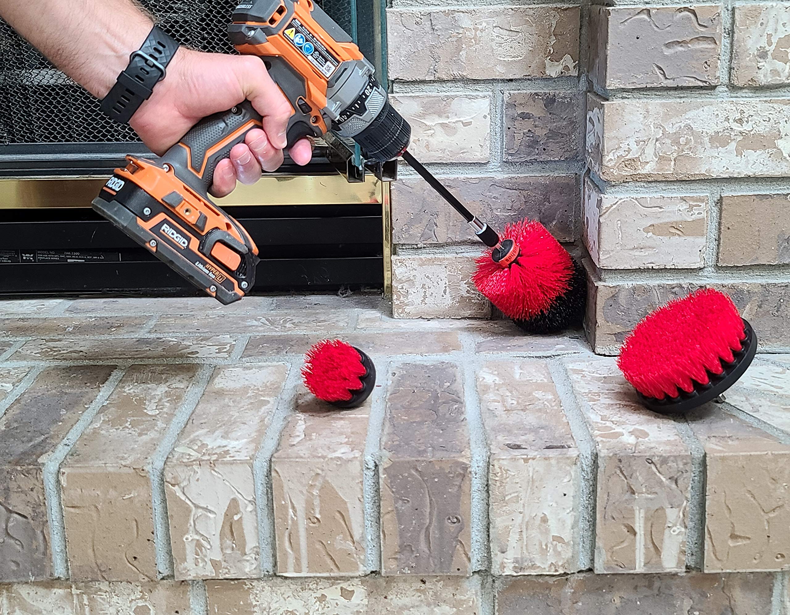 Bring It On Cleaner Drill Brush Attachment Set 3 Brushes - Bring It On Power Scrubber Brush Cleaning Kit, 5 Inch Extension, Use On Grout, Cars, Bathroom Surfaces, & Tile