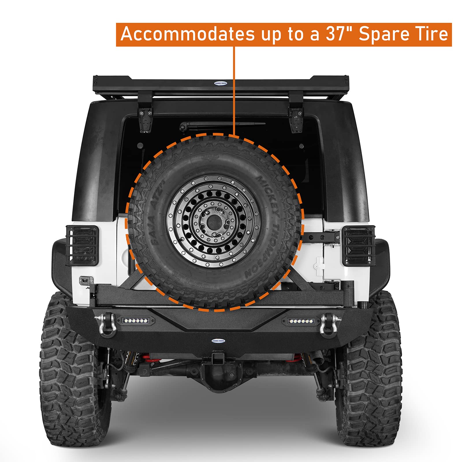 u-Box Front Bumper & Rear Bumper Combo for Jeep Wrangler JK 2007-2018 Textured Black Steel Bumper w/Spare Tire Carrier & 120W LED Light Bar & Receiver Hitch
