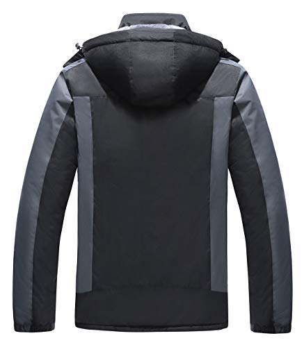 HOW'ON Men's Snow Jacket Windproof Waterproof Ski Jackets Winter Hooded Mountain Fleece Outwear Parka Black L