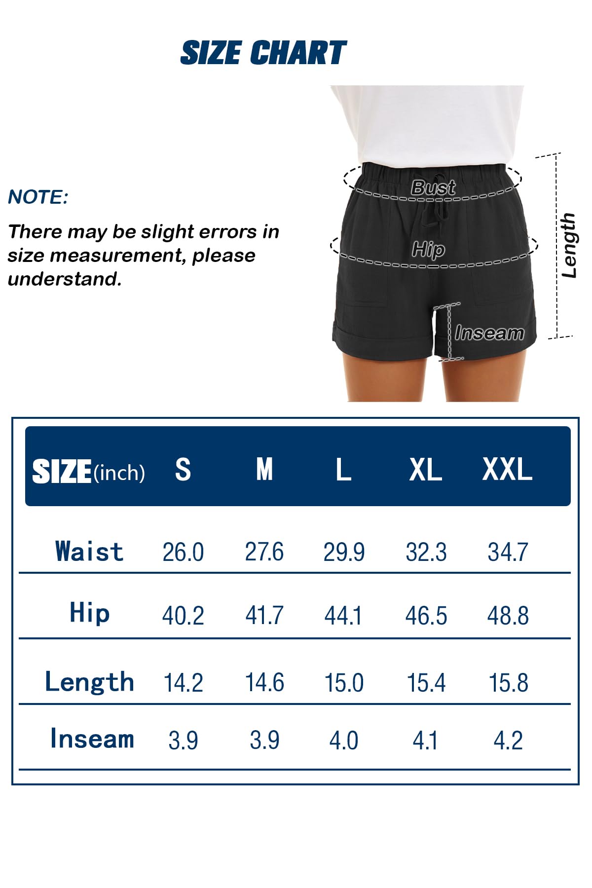 KINGFEN Womens Shorts Pull On Lounge Black Shorts for Women Casual Summer Beach Comfy Elastic Waist Drawstring Cotton Linen Short with Pockets Black X-Large