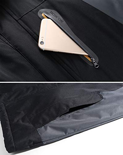 HOW'ON Men's Snow Jacket Windproof Waterproof Ski Jackets Winter Hooded Mountain Fleece Outwear Parka Black L