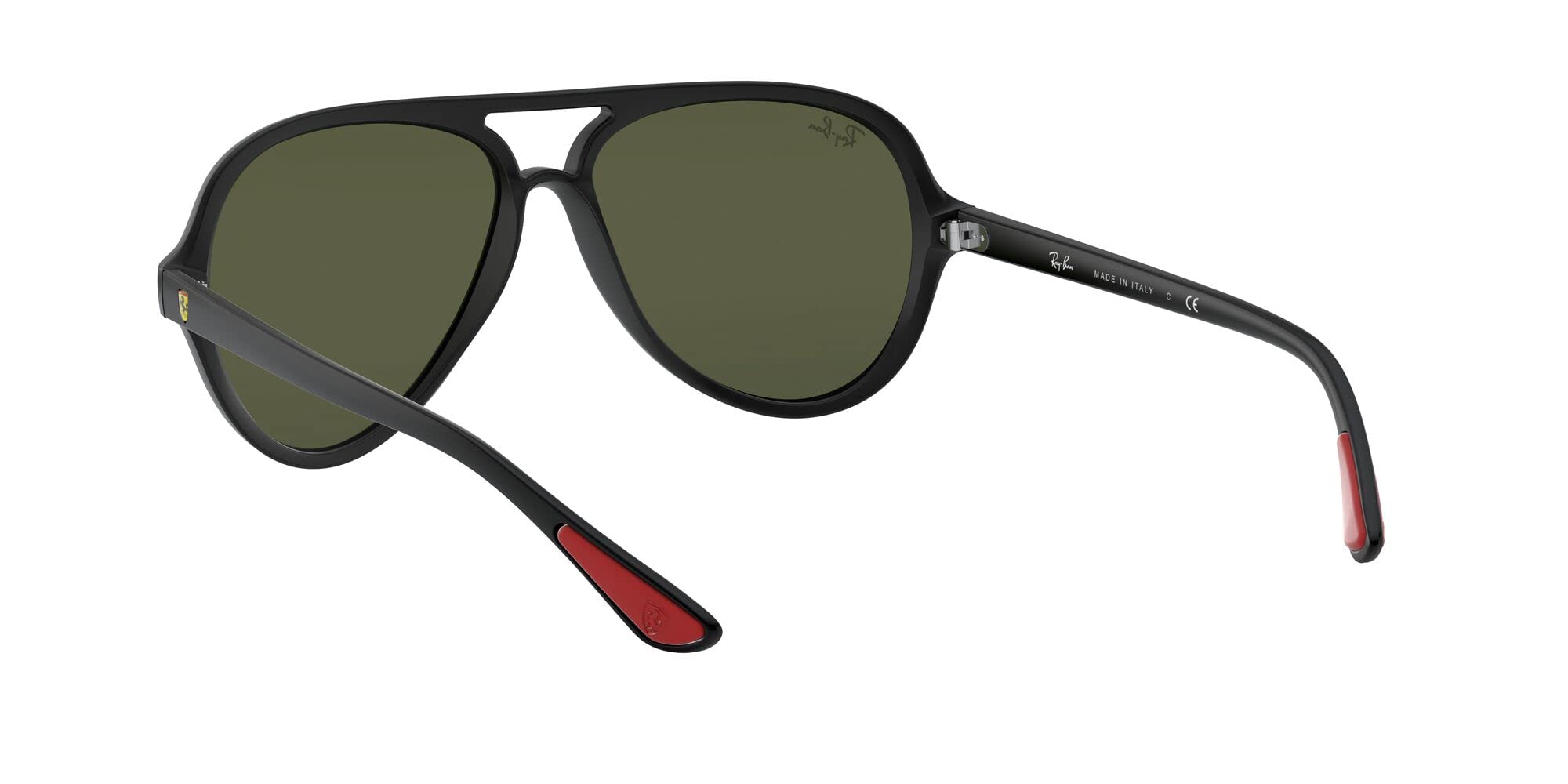 Ray-Ban RB4125M Scuderia Ferrari Collection Aviator Sunglasses, Matte Black/Light Green Mirrored Silver, 57 mm