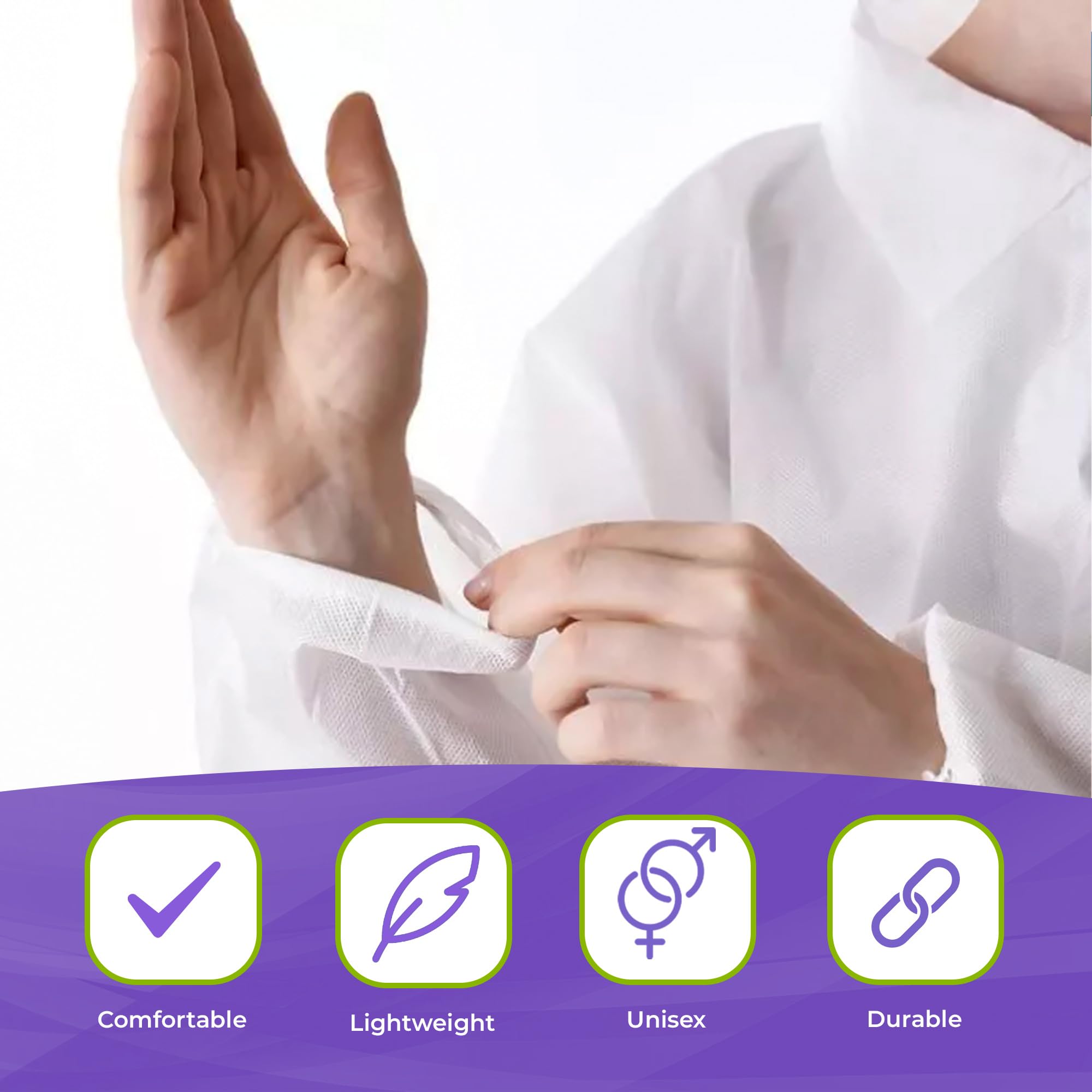 AMZ Medical Supply Disposable Lab Coats for Adults XL, White Disposable Lab Coat Knee Length, SMS 40 GSM Painting Lab Coat No Pockets, Medical PPE Coat with Long Sleeves, Elastic Wrist, Loop Fasteners