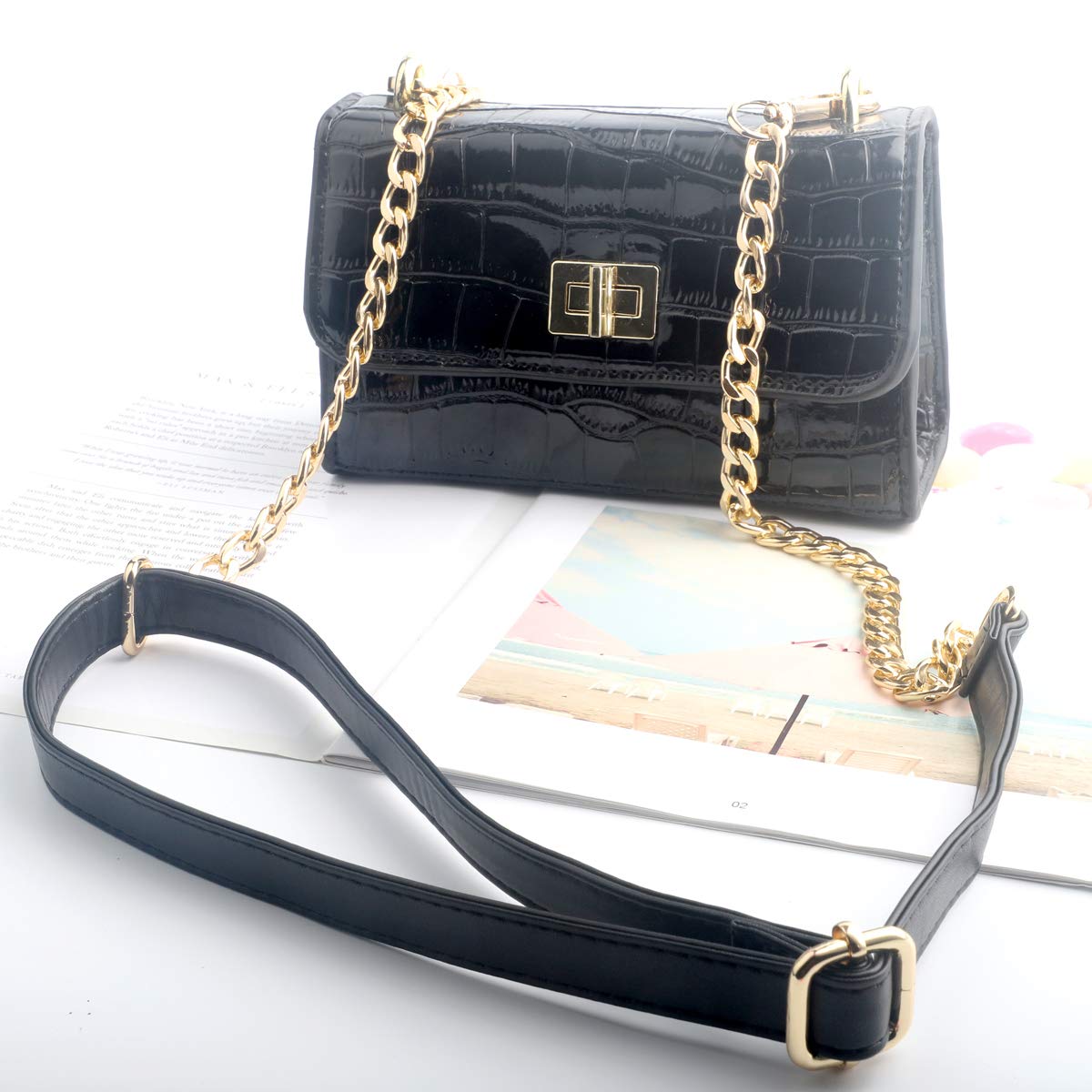 BEAULEGAN Purse Chain Strap Adjustable - Replacement for Shoulder Crossbody Bag, 55 Inches (Black/Silver