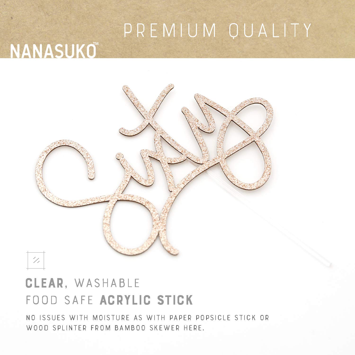 NANASUKO Modern Cursive 60th Birthday Cake Topper - sixty - Double Sided Rose Gold Glitter - Premium Quality Made in USA