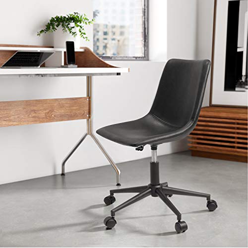 Furmax Mid Back Task Chair PU Leather Adjustable Swivel Office Chair Bucket Seat Armless Computer Chair Modern Low Back Desk Conference Chair (Black)