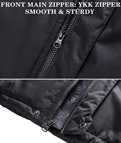 HOW'ON Men's Snow Jacket Windproof Waterproof Ski Jackets Winter Hooded Mountain Fleece Outwear Parka Black L
