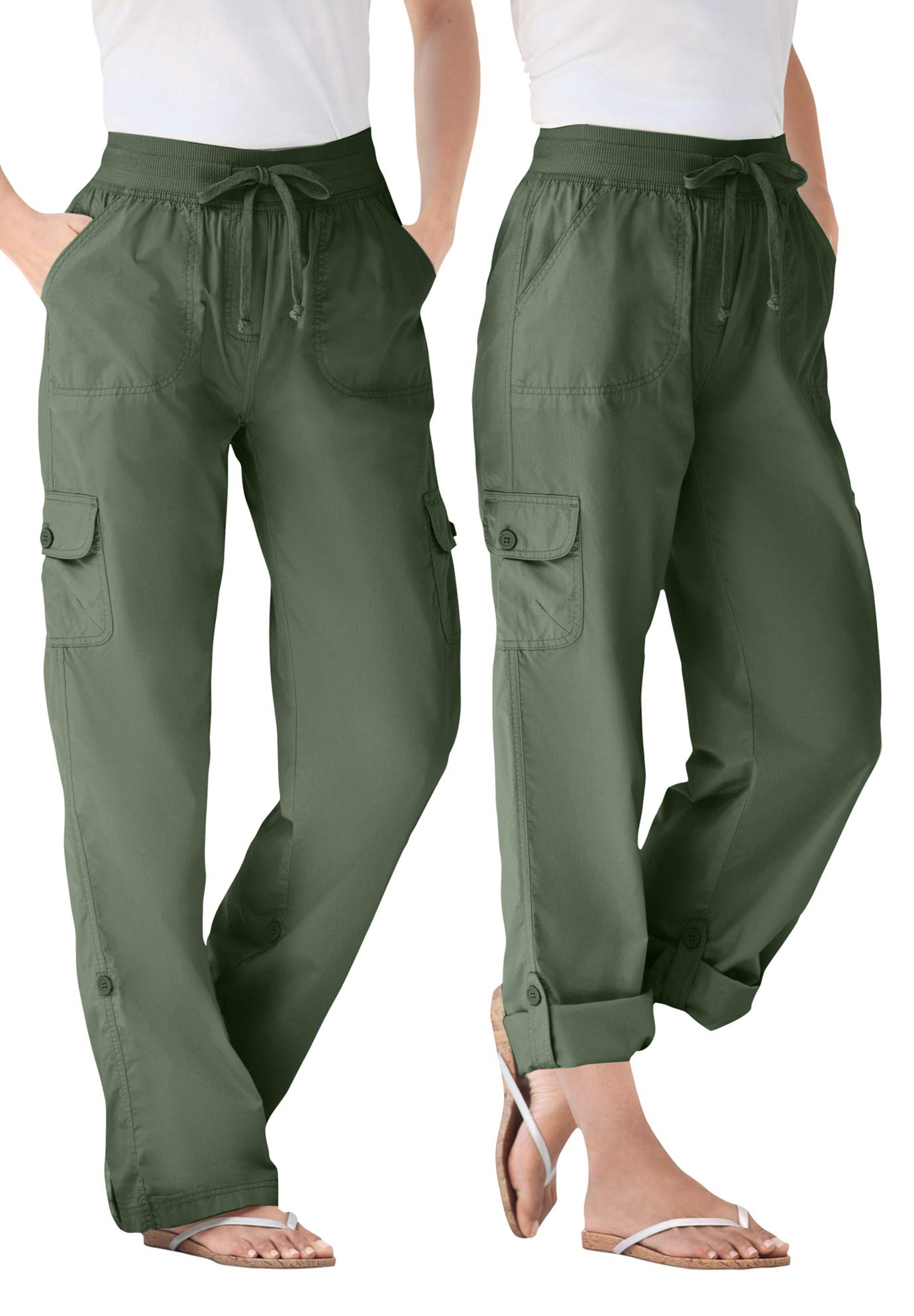 Woman Within Plus Size Convertible 2-in-1 Cargo Pant & Capri Elastic Waist - 18 W, Olive Green