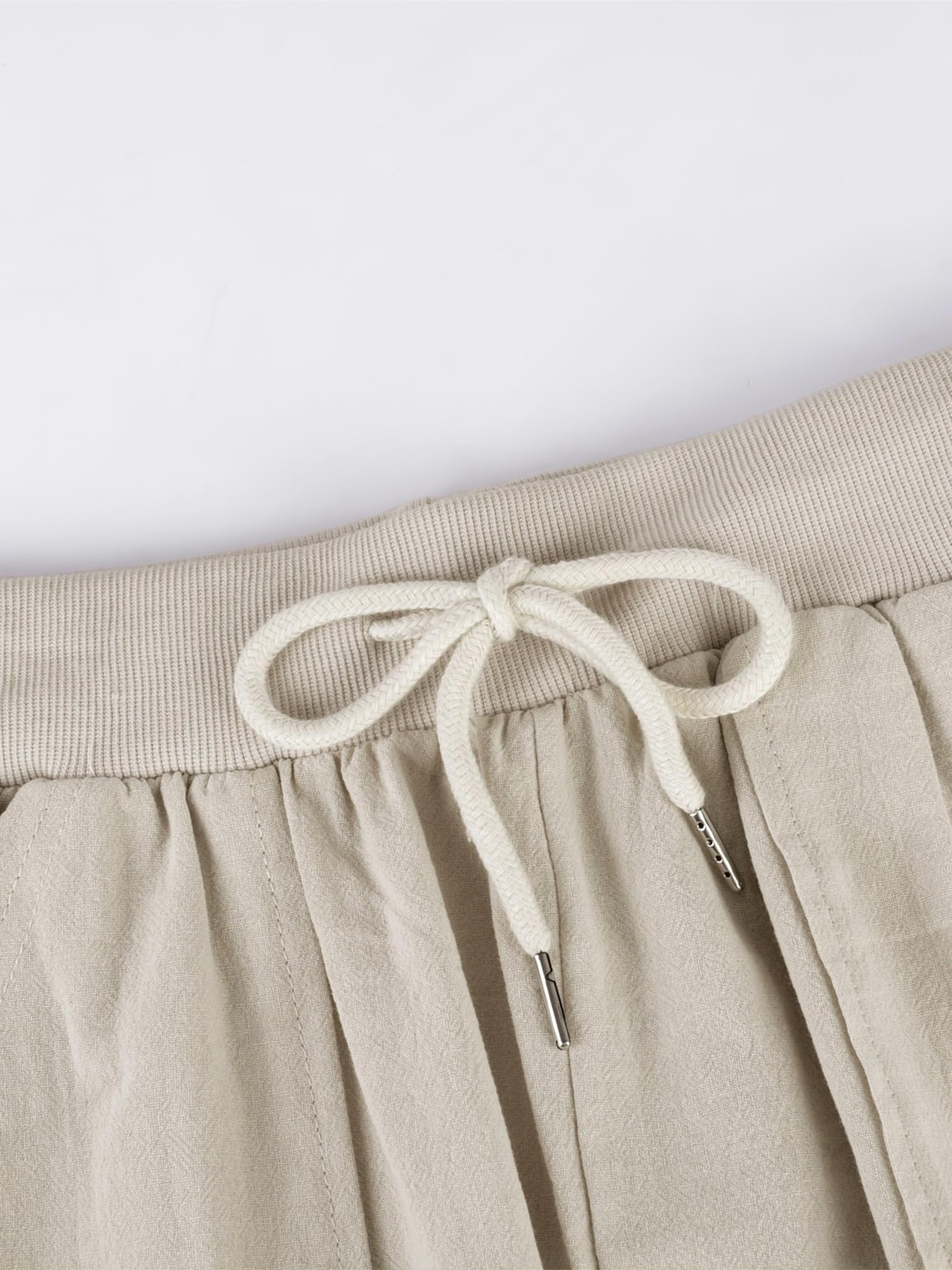 Puimentiua Womens Tapered Pants Cotton Linen Drawstring Back Elastic Waist Pants Casual Trousers with Pockets Khaki