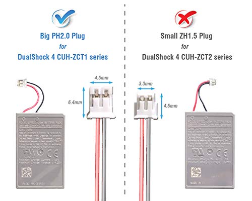 ElecGear 2PC Replacement Battery Pack for PS4 Controller V1-3, 1500mAh Li-ion Rechargeable Battery for PlayStation 4 DualShock CUH-ZCT1 Series LIP1522 with Big Plug, Repair Tool Kit Included