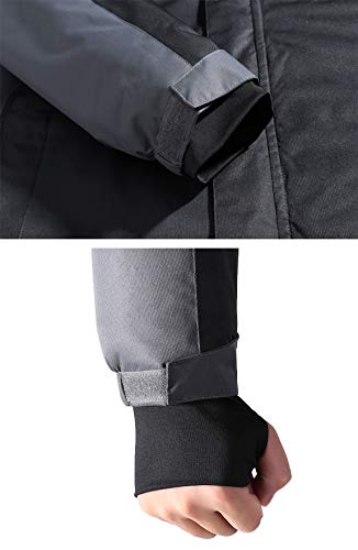 HOW'ON Men's Snow Jacket Windproof Waterproof Ski Jackets Winter Hooded Mountain Fleece Outwear Parka Black L
