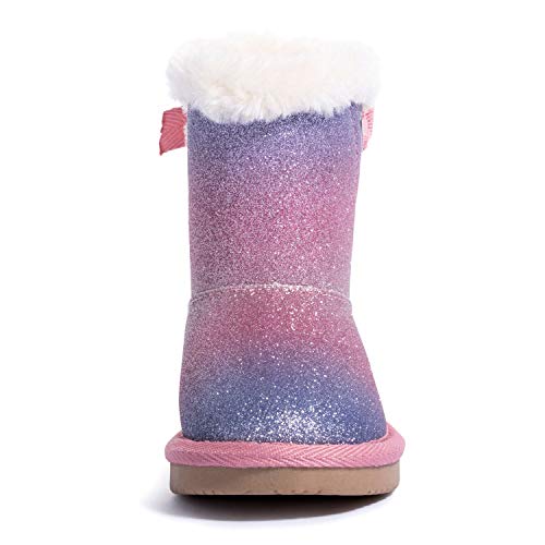 KRABOR Girls Glitter Snow Boots Cotton Lining Warm Winter Non~Slip Shoes with Cute Bow for Toddlers/Little Kid (Pink Size 1).