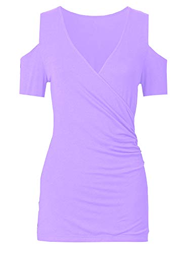 Merryfun Women's Long Sleeve Sexy Blouse Deep V Neck Casual Bodycon Tee Shirts Tops,Light Purple L