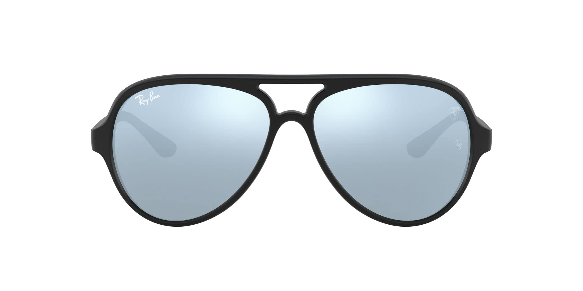 Ray-Ban RB4125M Scuderia Ferrari Collection Aviator Sunglasses, Matte Black/Light Green Mirrored Silver, 57 mm