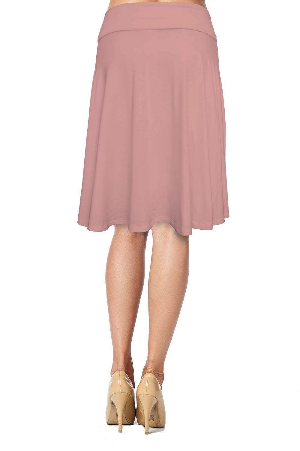 Jubilee Couture Womens Fold Waist Soft Stretchy Mid Knee Length Flare Flowy Skirt Made in USA-Blush,Small