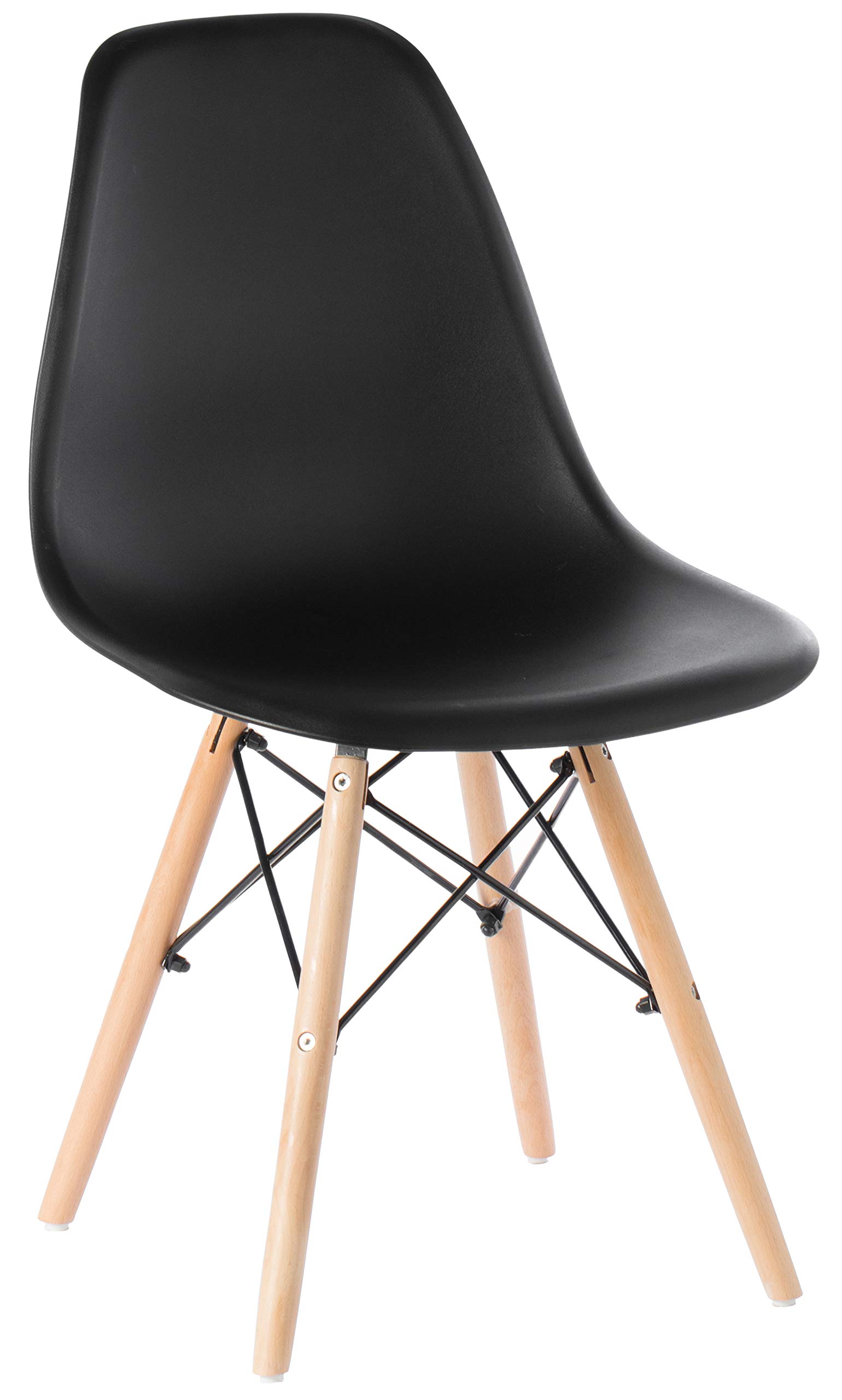 Fabulaxe Mid-Century Modern Style Plastic DSW Shell Dining Chair with Solid Beech Wooden Dowel Eiffel Legs, Black