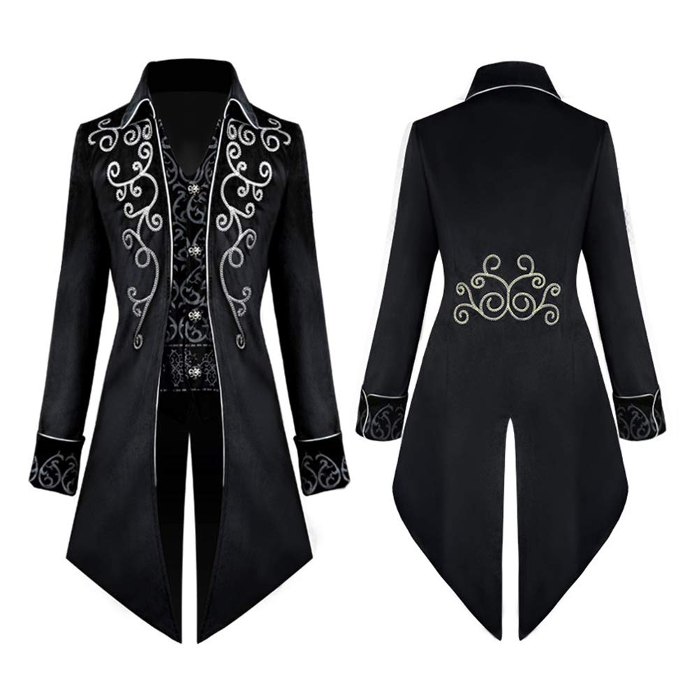 Bobaobao Steampunk Gothic Victorian Jacket Vintage Tailcoat Medieval Frock Coat Renaissance Costume for men(Black, X-Large)