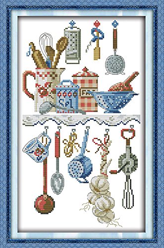 Maydear Cross Stitch Kits Stamped Full Range of Embroidery Starter Kits for Beginners DIY 11CT 3 Strands - Kitchenware 11.4×18.9(inch)