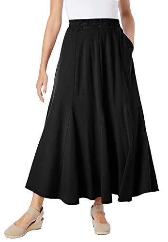 Woman Within Women's Plus Size Wide Elastic Waist Skirt - 2X, Black