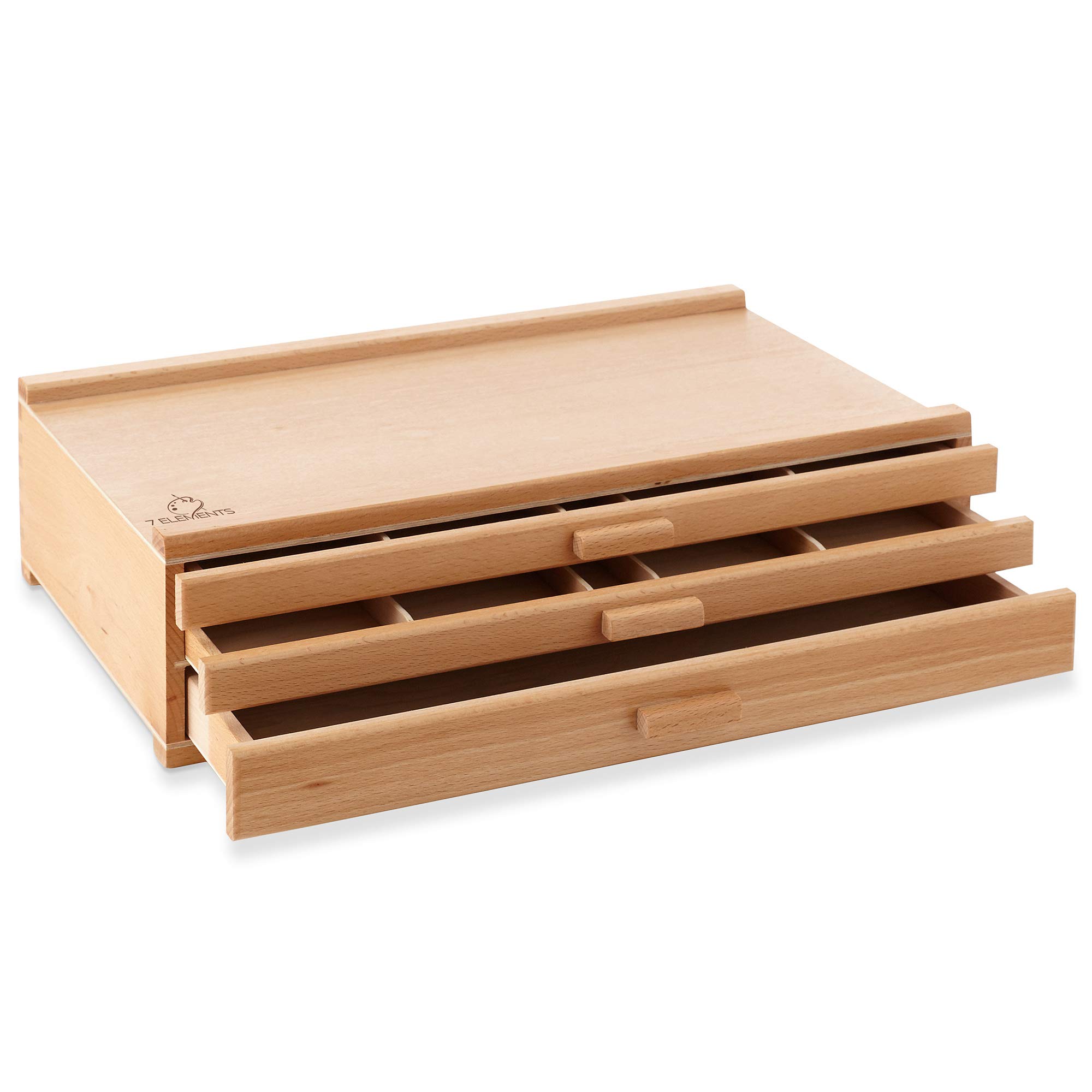 7 Elements 3 Drawer Wooden Artist Storage Supply Box for Pastels, Pencils, Pens, Markers, Brushes and Tools