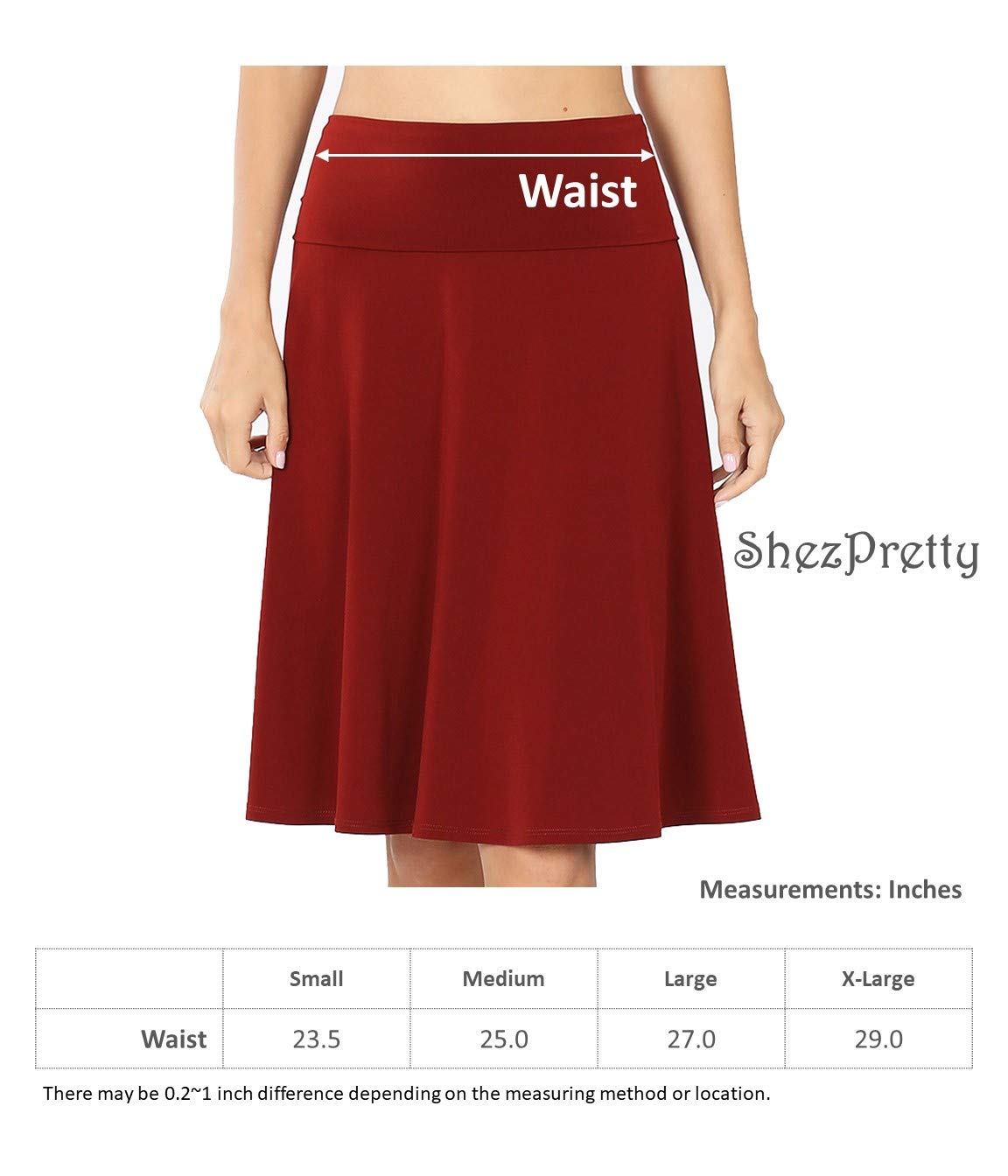 ShezPretty Women's Fold Over Waist Band A-Line Flared Midi Skirt (Large, Black)