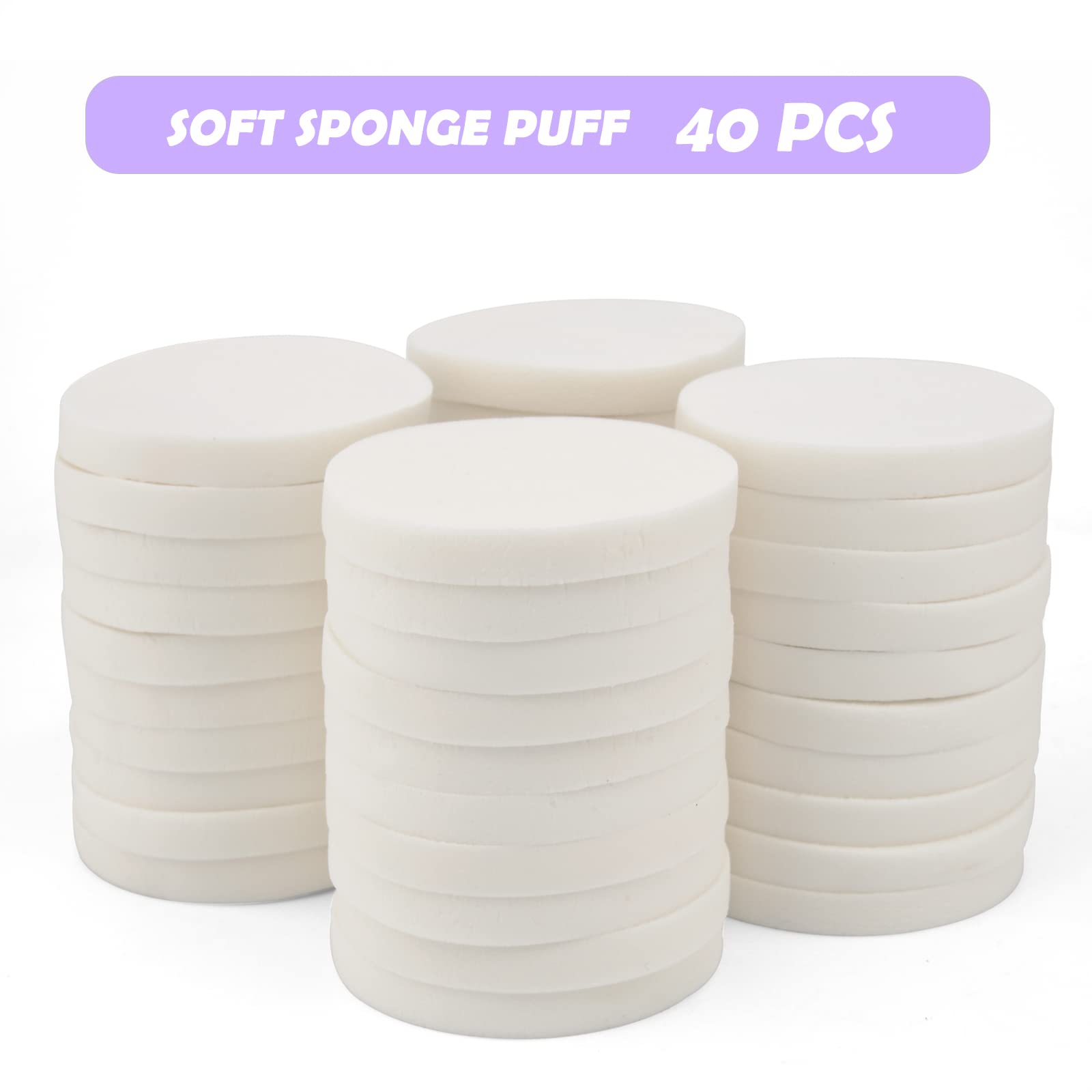40 PCS Makeup Blenders Sponges Set, Use for Dry and Wet, Perfect for Full Face Curve Blending, Cream, Liquid, Powder Foundation Cosmetics, Latex Free & Soft & Flexible, Round