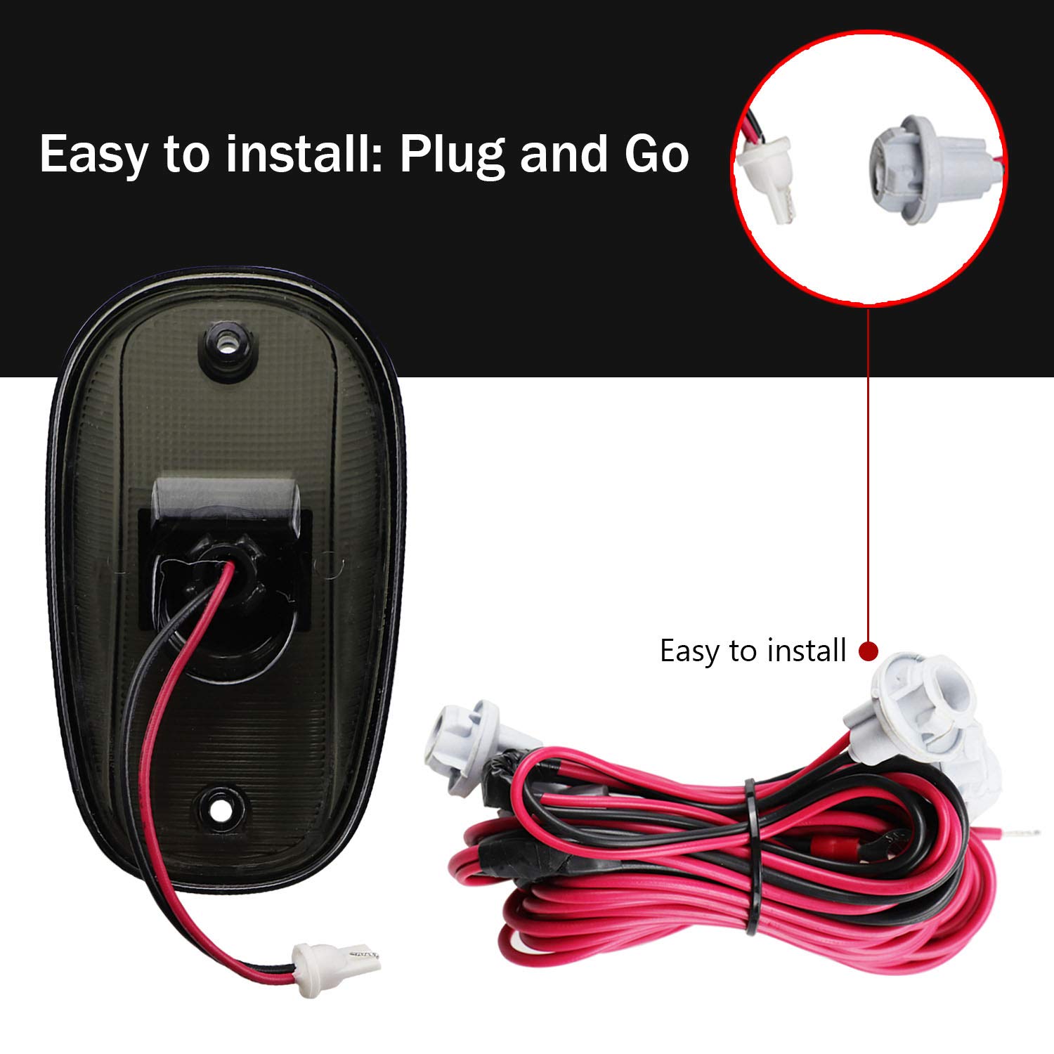Tresound LED Cab Roof Marker Lights for 03-16 Dodge Ram 1500 2500 3500 with 5 in 1 Wire Harness (Smoked Lens with 16 White LEDs)