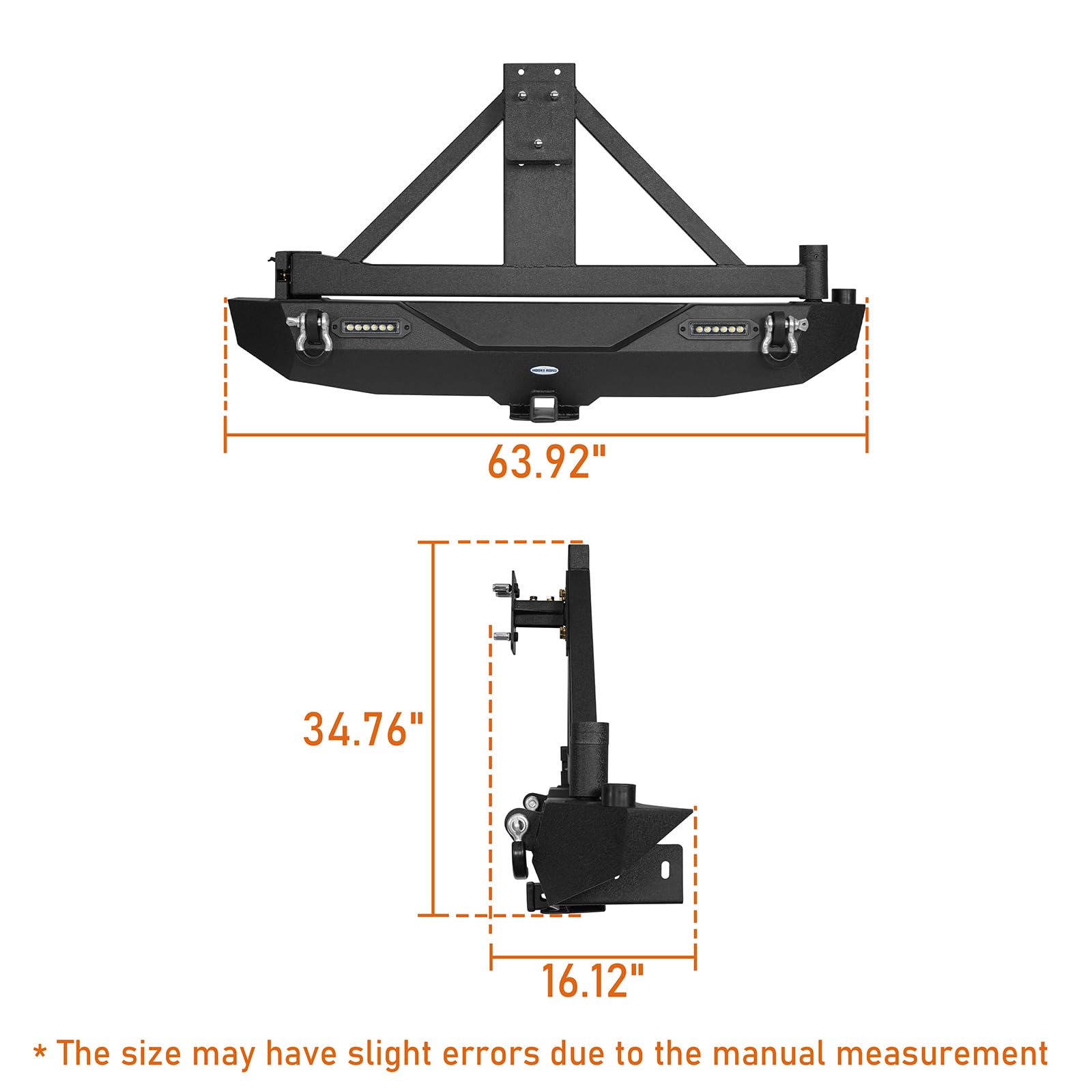 u-Box Front Bumper & Rear Bumper Combo for Jeep Wrangler JK 2007-2018 Textured Black Steel Bumper w/Spare Tire Carrier & 120W LED Light Bar & Receiver Hitch