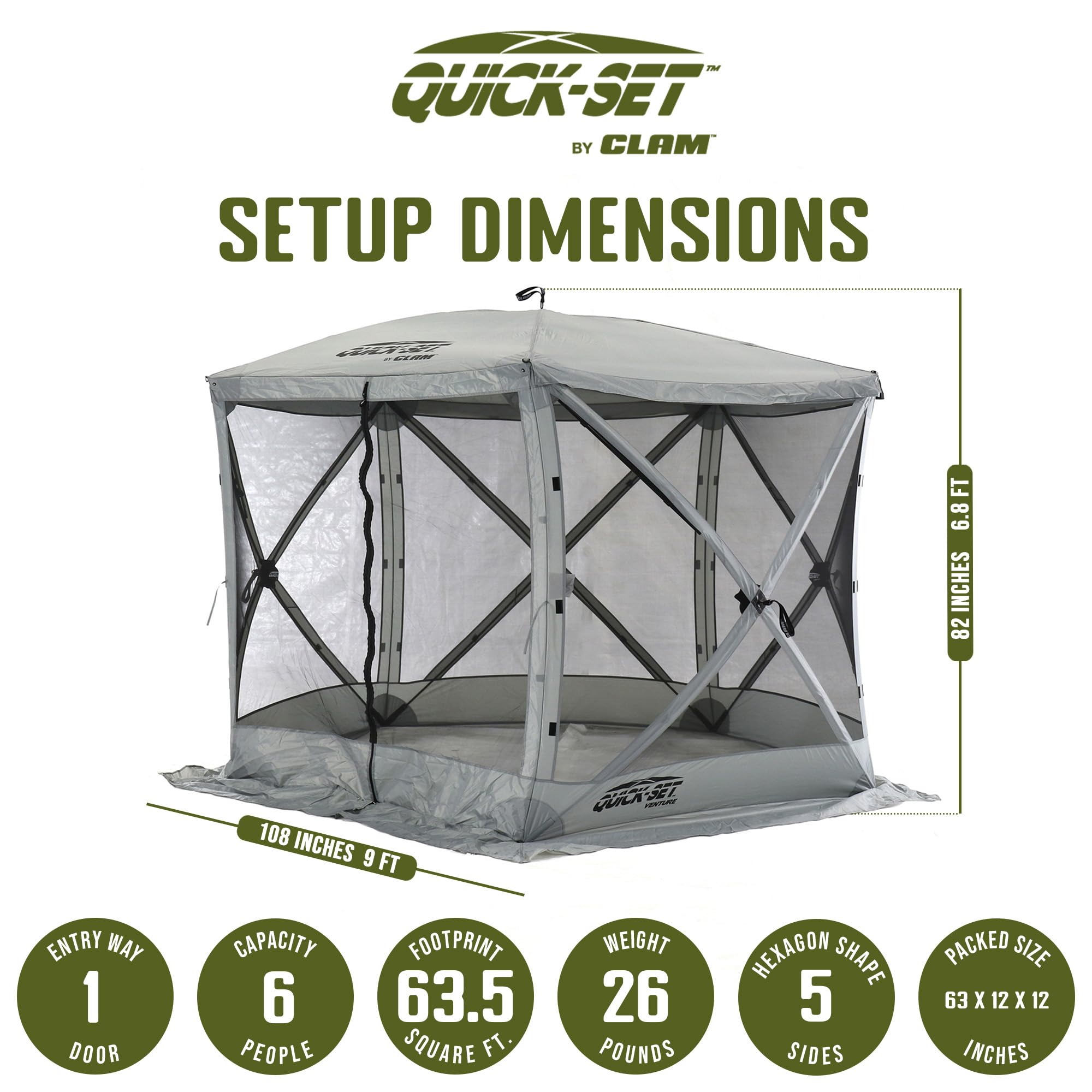 CLAM Pop Up Screen Tent, Outdoor Camping Gazebo Canopy, Venture, 9' x 9', Gray