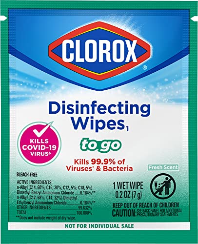 Clorox Disinfecting Wipes to Go, Bleach Free Cleaning Wipes in Bulk, Wipes with Fresh Scent, Kills Bacteria, Individually Wrapped, 1 Count Each, (Pack of 100)