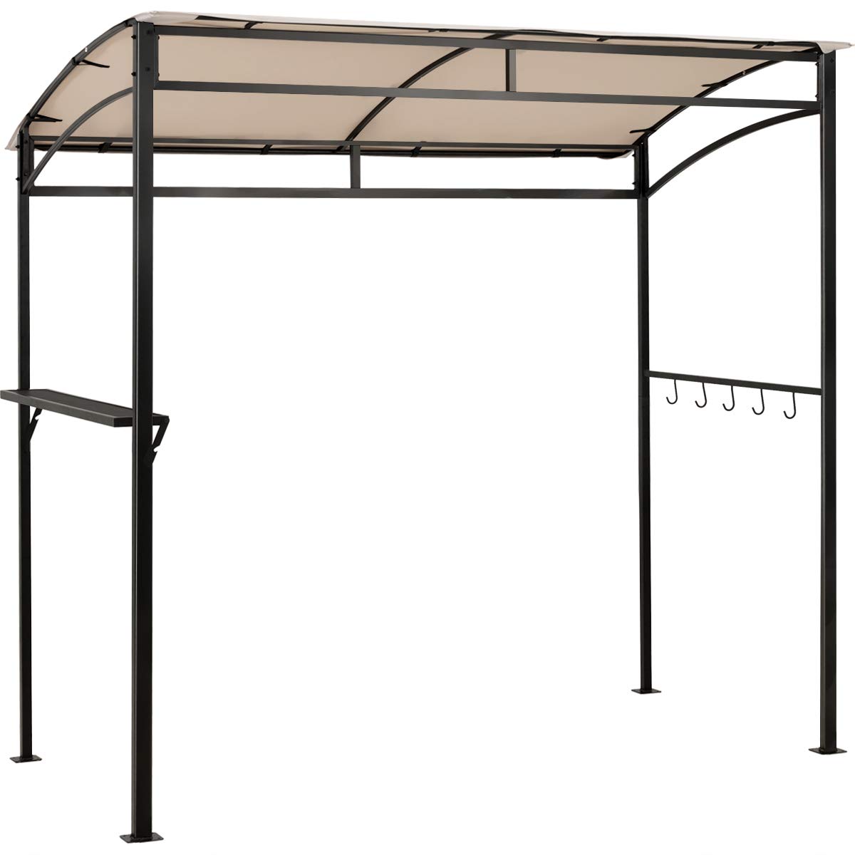 Giantex 7x4.4ft Grill Gazebo, Patio Outdoor Backyard BBQ Canopy Shelter, Soft Top, Heavy-Duty Steel Construction, Storage Shelf, Hanging Hooks, Bear Opening Setting, Anchor Kit (Beige)