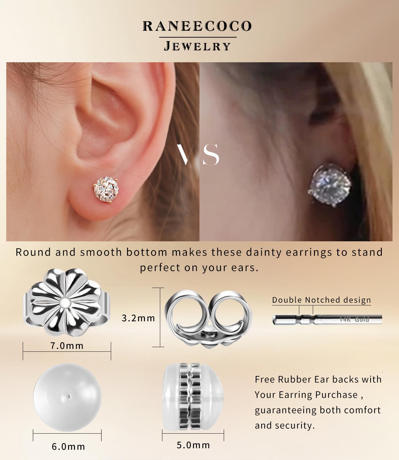 "STUNNING FLAME" 14K Gold Post & Sterling Silver Round Cut Cubic-Zirconia Stud Earrings | Hypoallergenic & Nickle Free Jewelry (white-gold-and-sterling-silver,1.5)