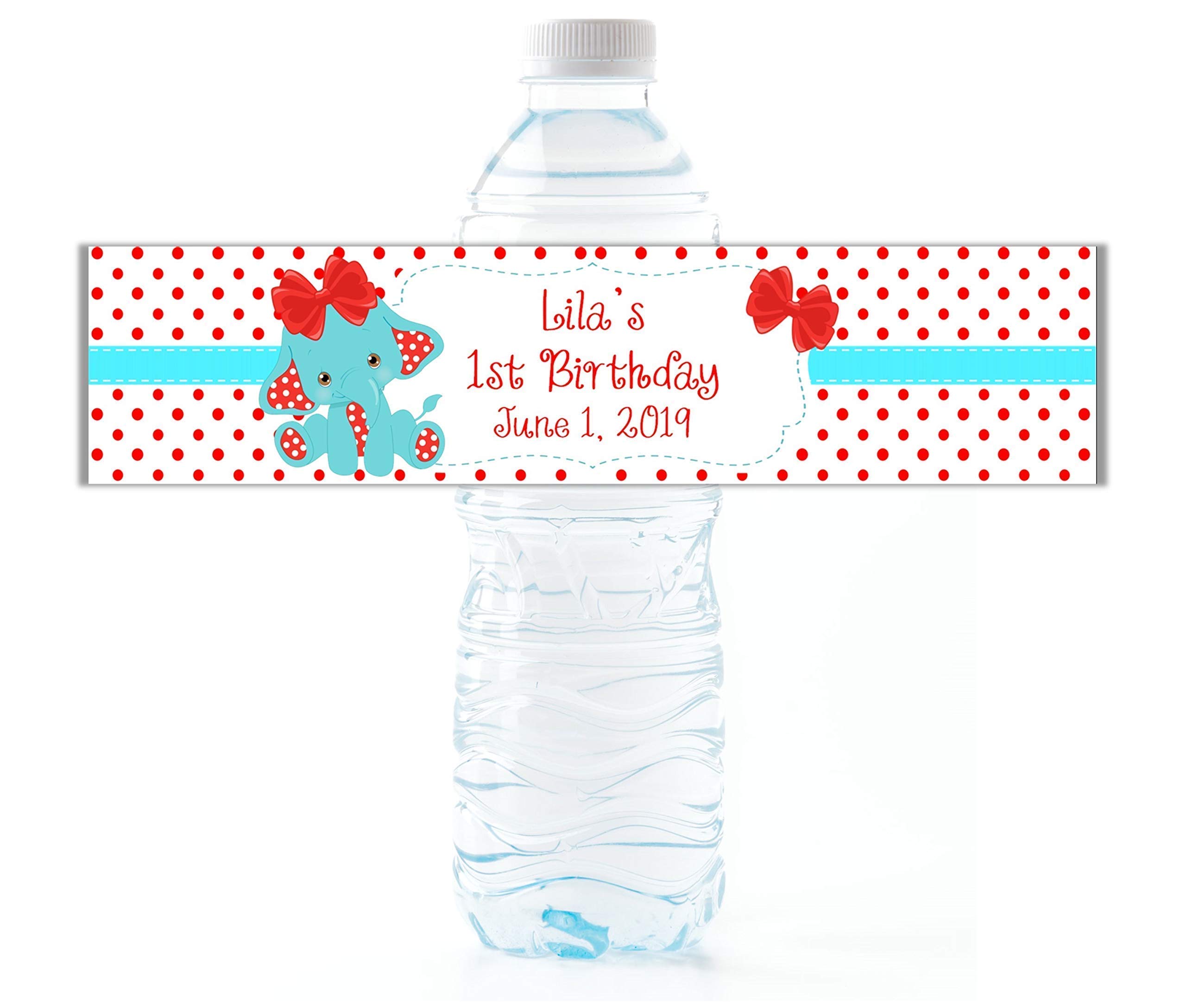 Elephant Personalized Water Bottle Labels, Pack of 25 Peel and Stick Waterproof Wrappers