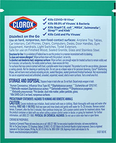 Clorox Disinfecting Wipes to Go, Bleach Free Cleaning Wipes in Bulk, Wipes with Fresh Scent, Kills Bacteria, Individually Wrapped, 1 Count Each, (Pack of 100)
