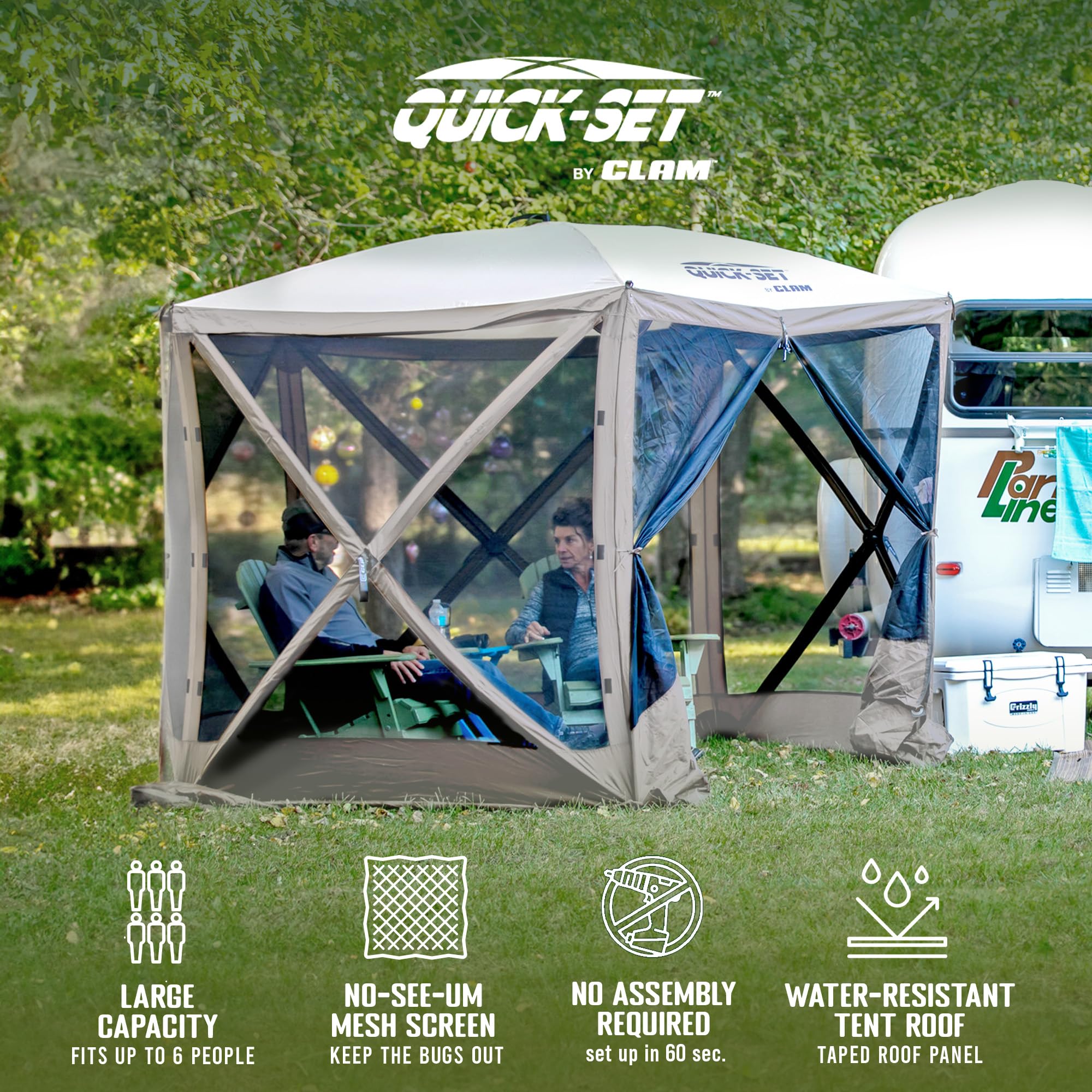 CLAM Pop Up Screen Tent, Outdoor Camping Gazebo Canopy, Venture, 9' x 9', Gray