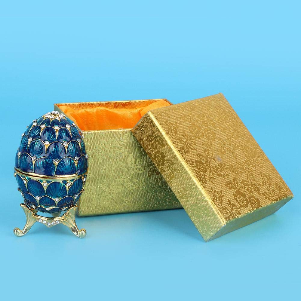 GLOGLOW Easter Egg Jewelry Organizer, Egg Shaped Trinket Box Hinged Jewelry Ring Holder Collectible Figurine Boxes (Blue) Jewelry Boxes