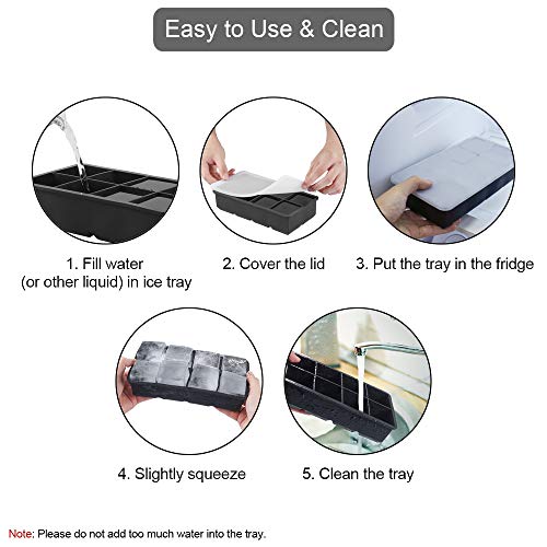 CHIYAN Ice Cube Trays Silicone Mold - Easy Release Ice Cube Molds Sphere Ice Ball Maker with Removable Lid and Large Square Ice Molds Reusable and BPA Free for Whiskey and Cocktails, Set of 3, Black