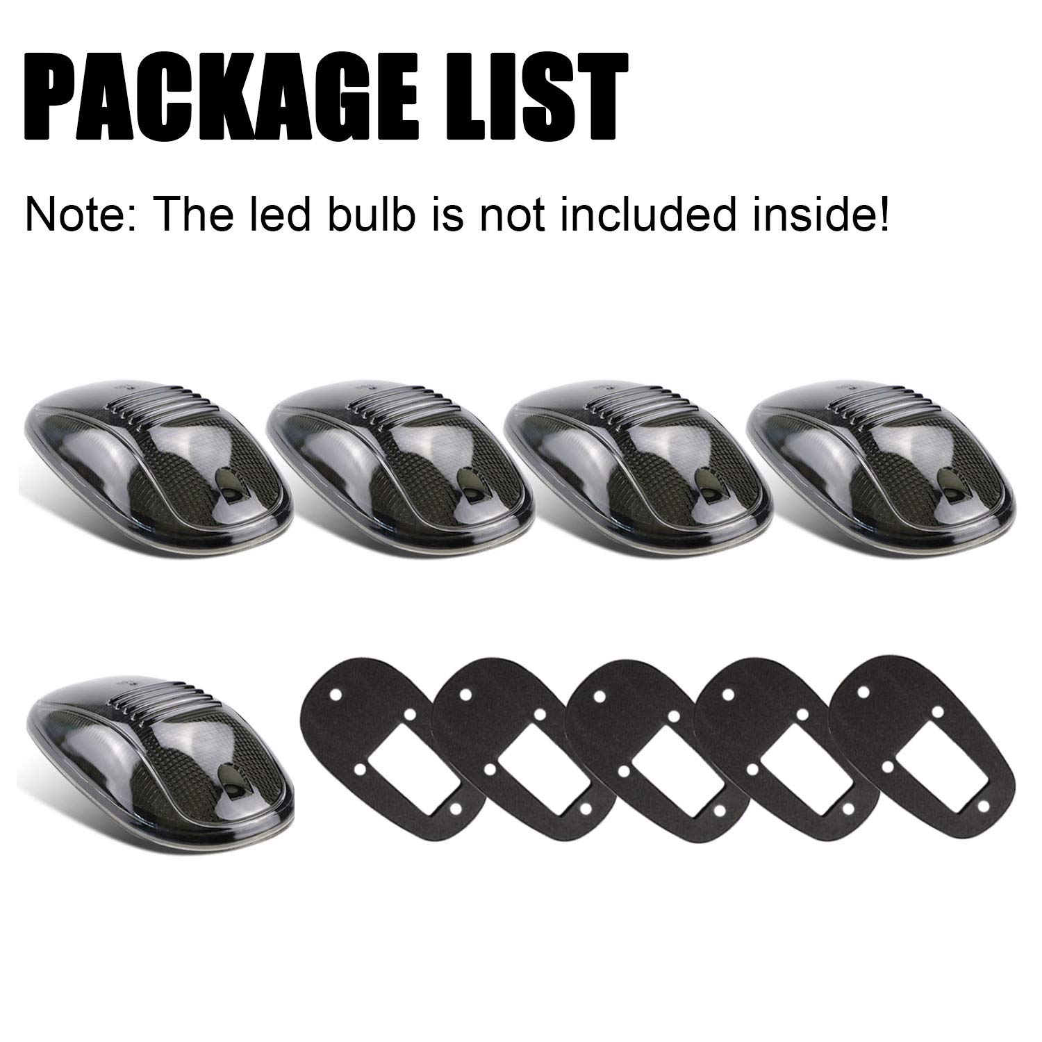 Tresound Cab Roof Top Marker Lights Cover for 2003-2016 Dodge Ram 1500 2500 3500 (Smoked Lens)