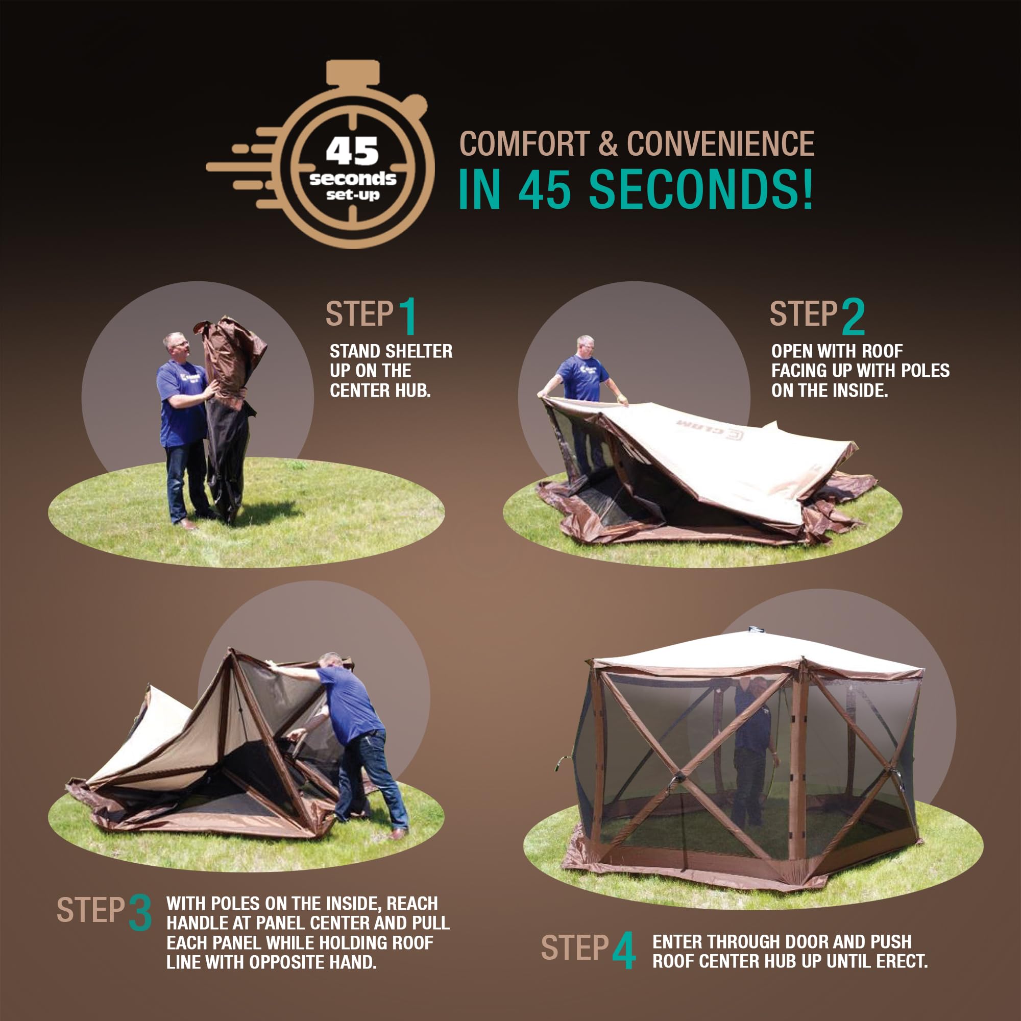 CLAM Pop Up Screen Tent, Outdoor Camping Gazebo Canopy, Venture, 9' x 9', Gray