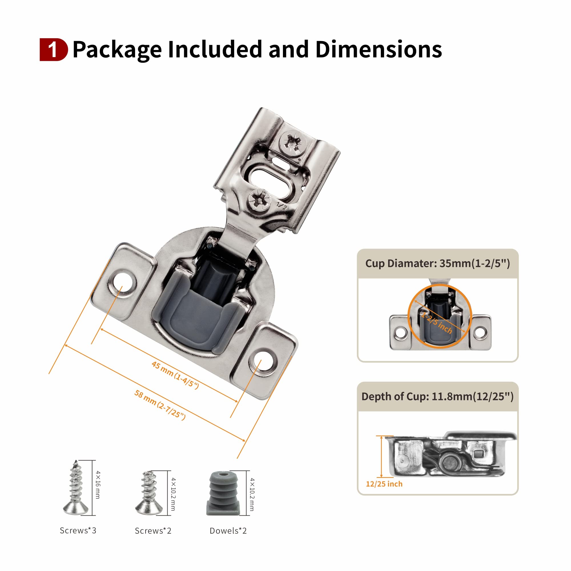 STIANC 50 Pack 1/2" Overlay 2D Soft Close Hinges for Face Frame Kitchen Cabinet, 3 Way Adjustability, Quiet Self-Shut Door,105 Degree