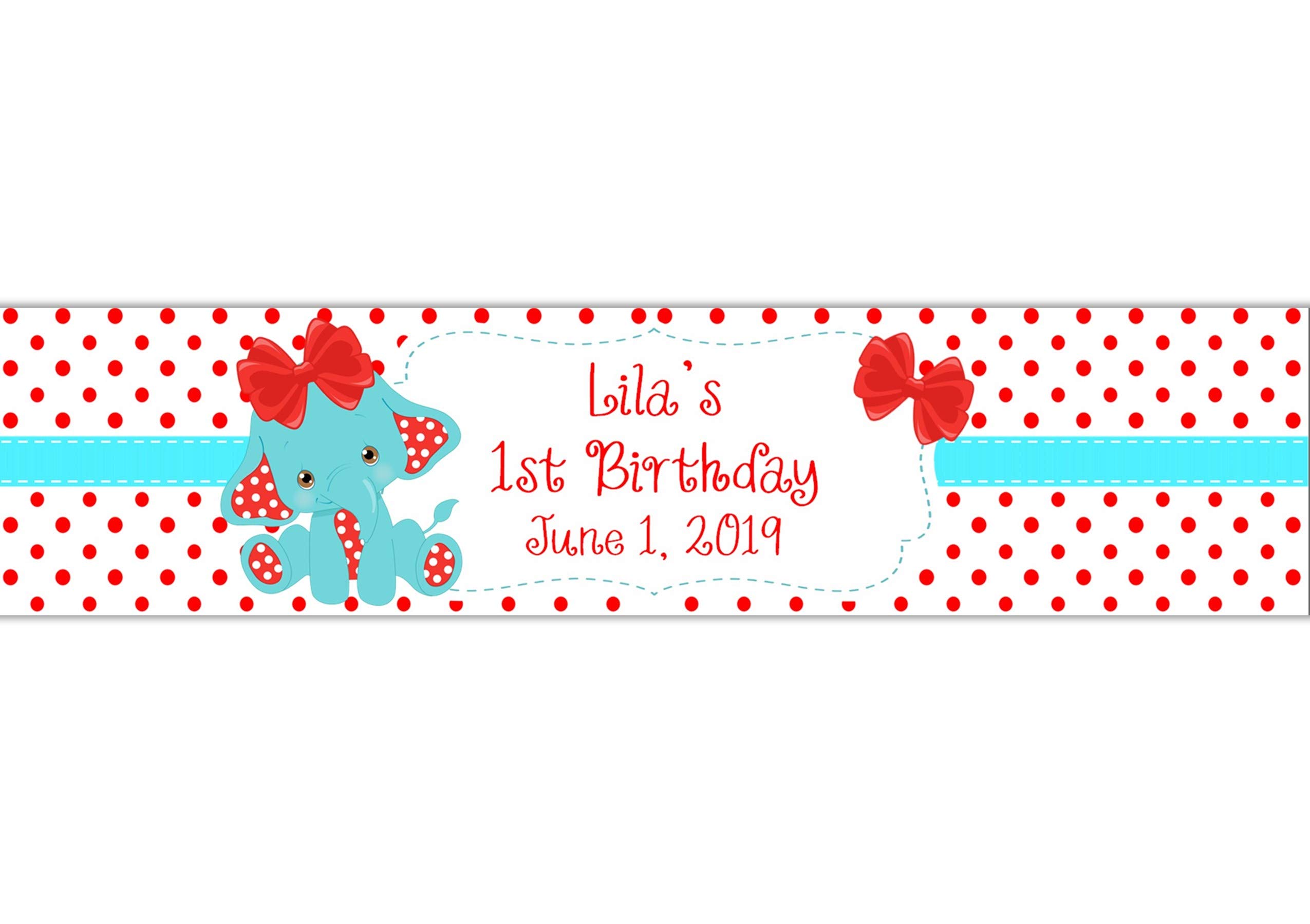 Elephant Personalized Water Bottle Labels, Pack of 25 Peel and Stick Waterproof Wrappers