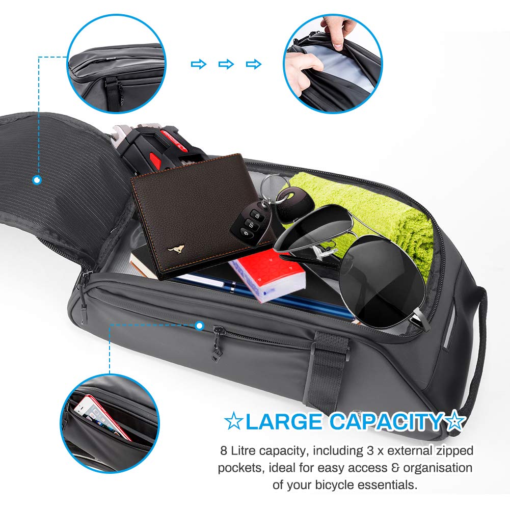 Number-one Bicycle Rear Rack Bag, 8L Multifunctional Waterproof Bike Rack Seat Bag Bike Saddle Bag Outdoor Bicycle Pannier Trunk Shoulder Handbag Bag (Black)