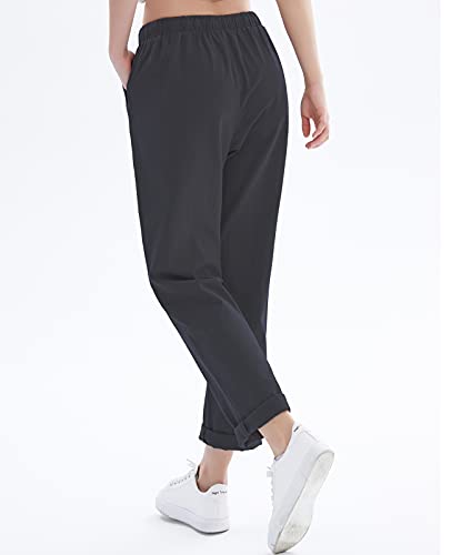 Lisskolo Women's Drawstring Linen Pants Women Cotton Elastic Waist Wide Leg Cropped Pant X-Large Black